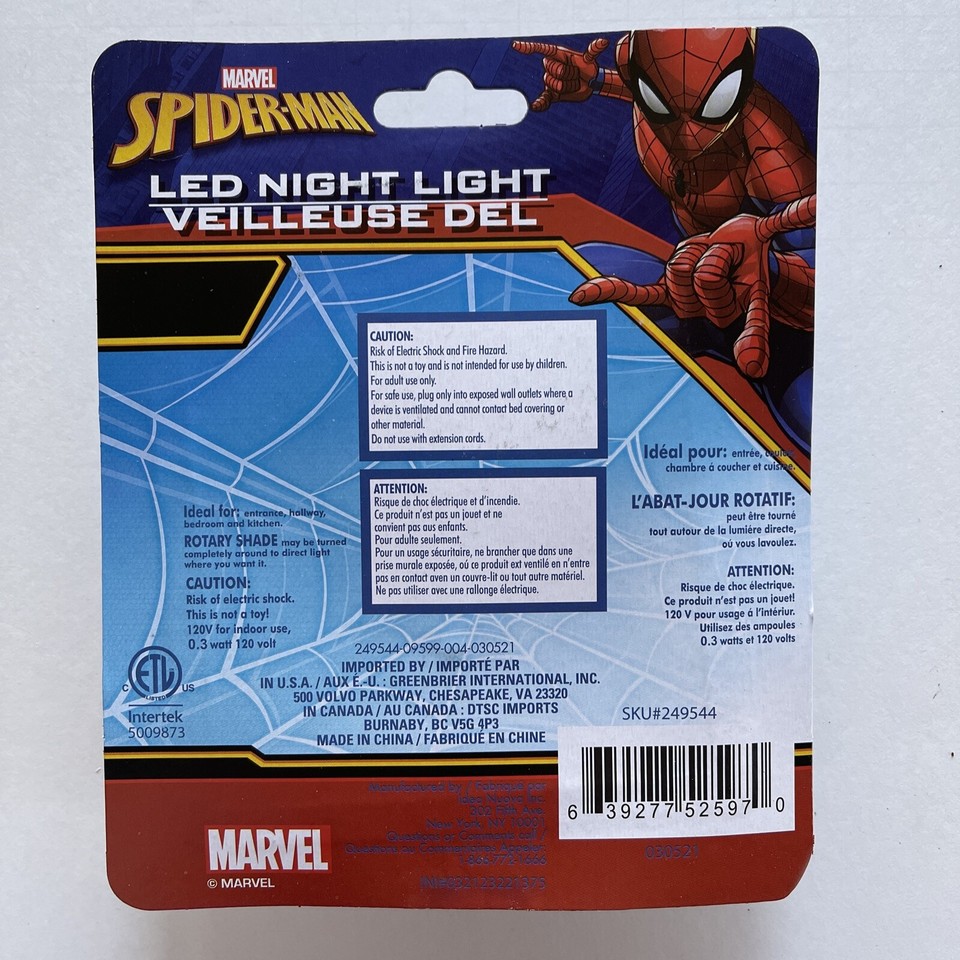 NEW MARVEL SPIDER-MAN LED NIGHT LIGHT New Great for Bedrooms or Hallway ...