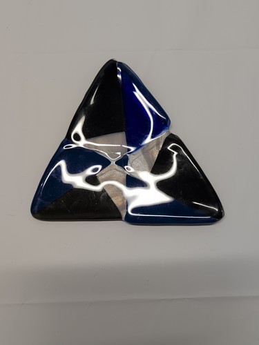 Fused Art Glass Plate 7.5" Blue, Black, Clear Triangle Trinket Dish ...