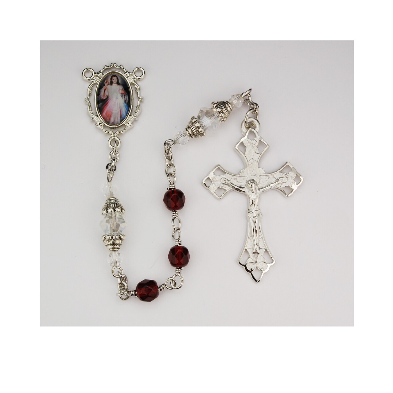 RED DIVINE MERCY CRYSTAL ROSARY | eBay