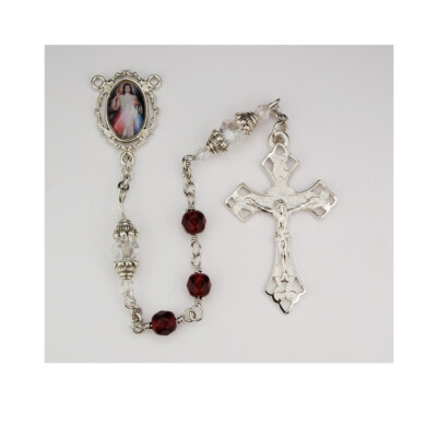 RED DIVINE MERCY CRYSTAL ROSARY | eBay