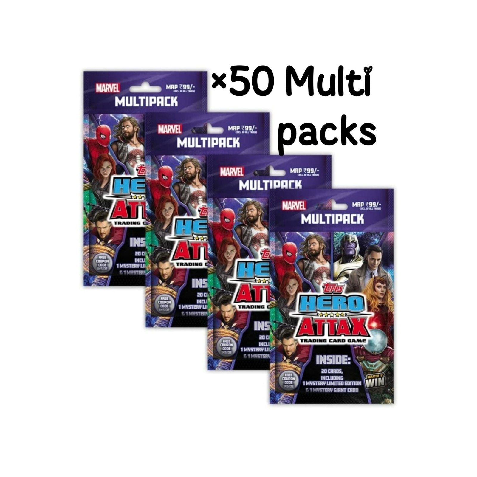 (×50)2022 Topps Marvel Hero Attax 50 Sealed Multipacks-1000 Cards one ...