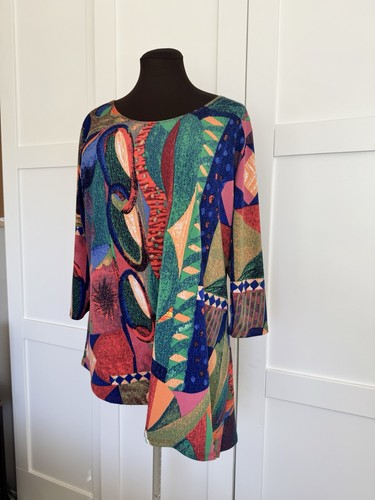 Jostar slinky travel knit abstract colorful 3/4 sleeves top tunic plus size | eBay