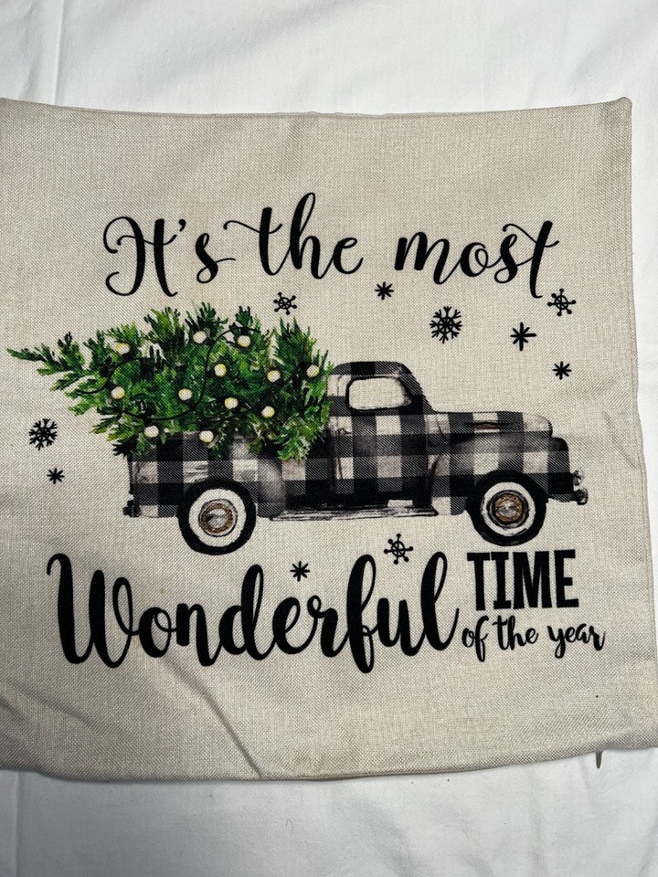 ONE Preowned Christmas Pillow Cover 18x18" Zipper Closure Linen Country ...