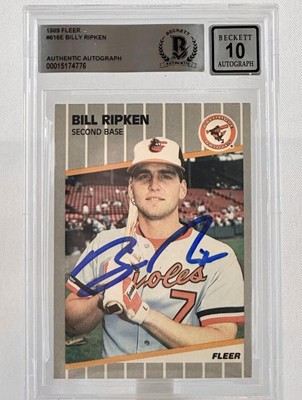 1989 Fleer #616E Billy Ripken Auto Baltimore Orioles BAS Autograph 10 ...