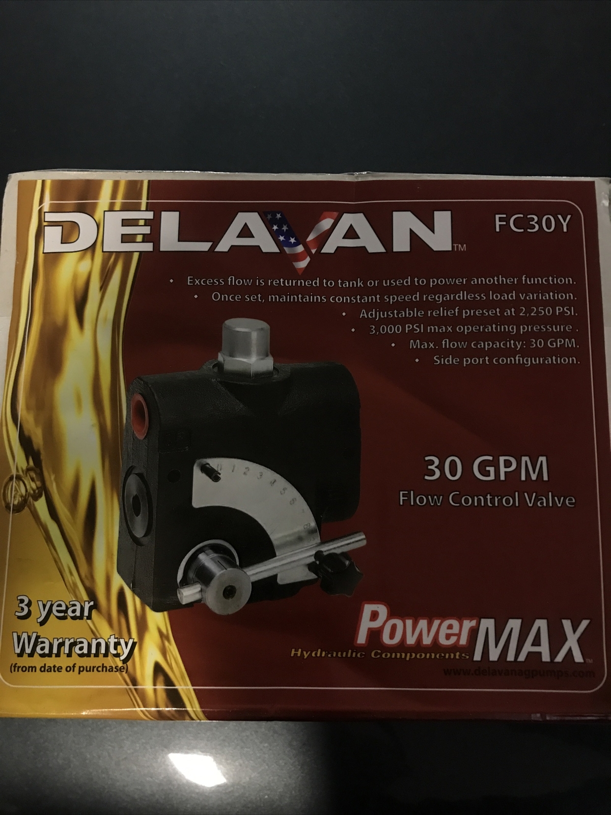 Delavan Fc30Y Hydraulic Adjustable Variable Flow Control Valve 0-30 GPM ...
