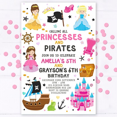 Personalised Princess & Pirate Party Invitations Birthday Invites 10 ...
