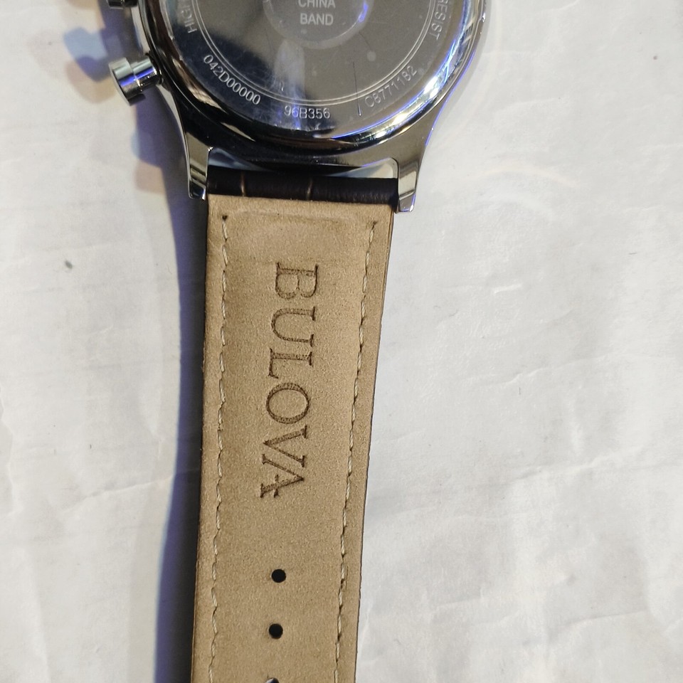 96B356 BULOVA GREY DIAL BROWN STRAP MEN'S CHRONOGRAPH WATCH M-106 | eBay