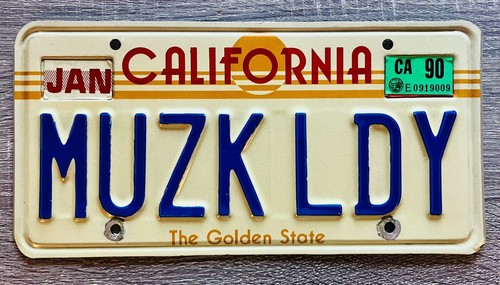 1990 California License Plate Vanity Music Lady Sunset Car Tag Vehicle ...