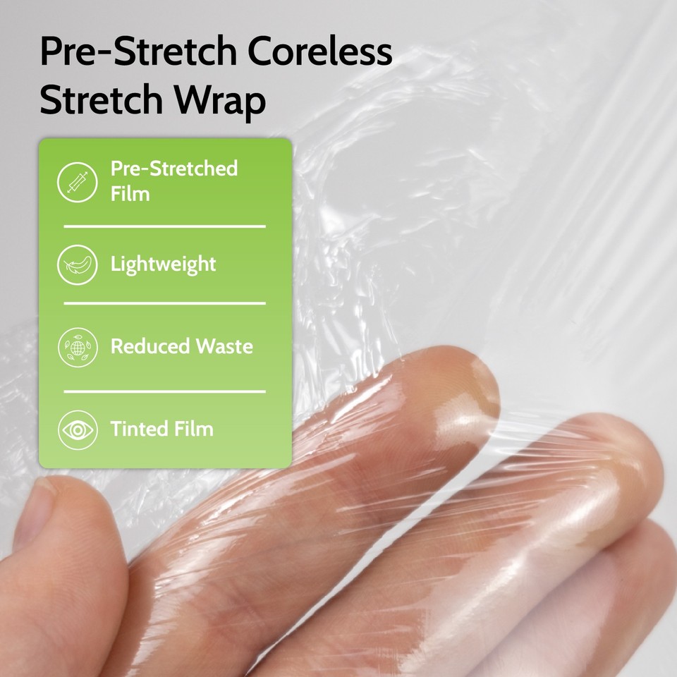 Clear Pre Stretch Wrap Coreless 15" x 1476' 30 Gauge Hand Shrink Film ...