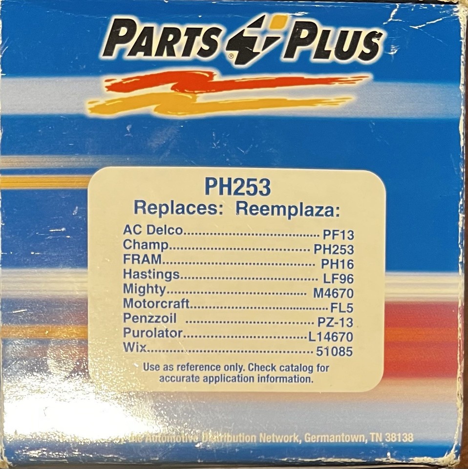 Parts Plus PH253 Oil Filter • Replaces PF13 PH253 PH16 LF96 M4670 FL5 ...