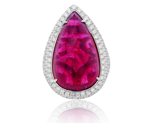 Excellent Pear Shape Pink Lab Created Ruby with Halo Style Women's ...