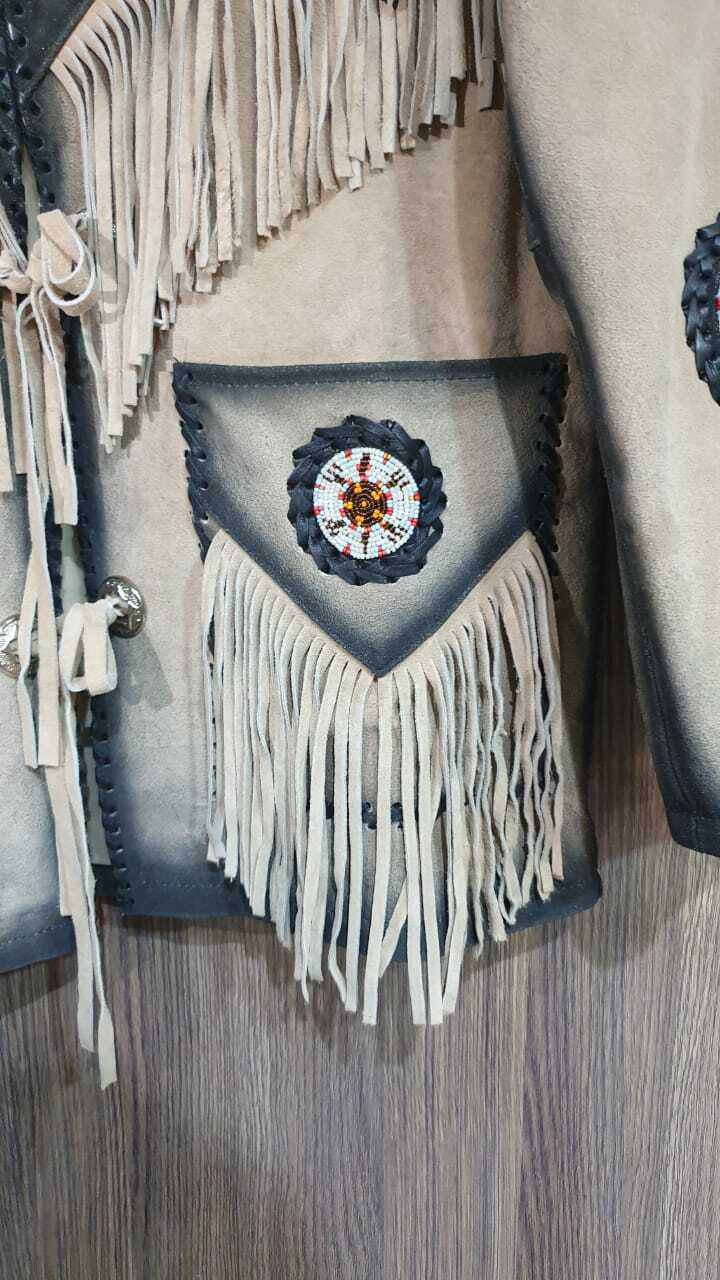 Men Western Cowboy Suede Fringe Jacket Beaded Native American Leather ...