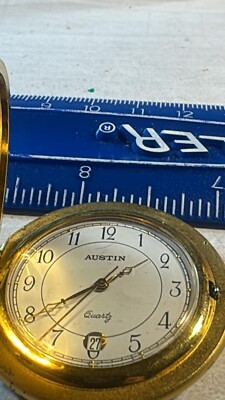 THIN Austin Gold Plated Vintage Pocket Watch With Date 1980s RUN GREAT ...