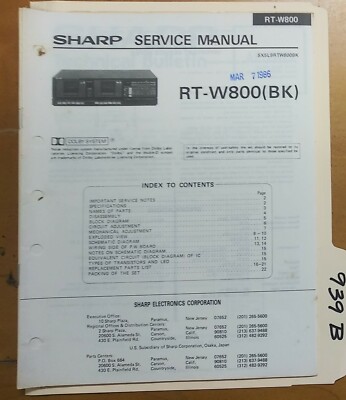 Sharp RT W800 Service Manual Original Repair Book Stereo Tape Recorder ...