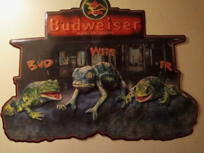 Beer Tin Frogs Budweiser Bud Wise Er On Pads. Vintage25X32 | eBay