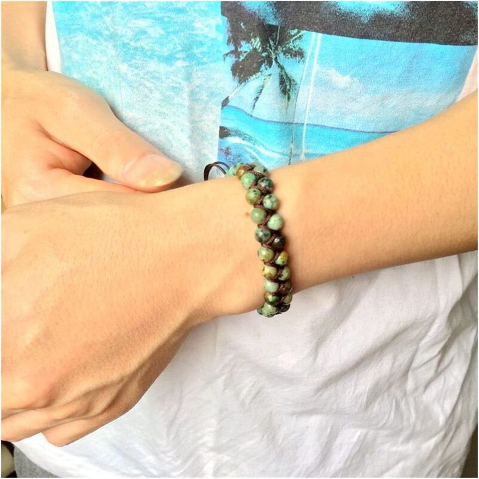 Natural African Turquoise Bead Braided Bracelet Cuff Bracelets Handmade ...