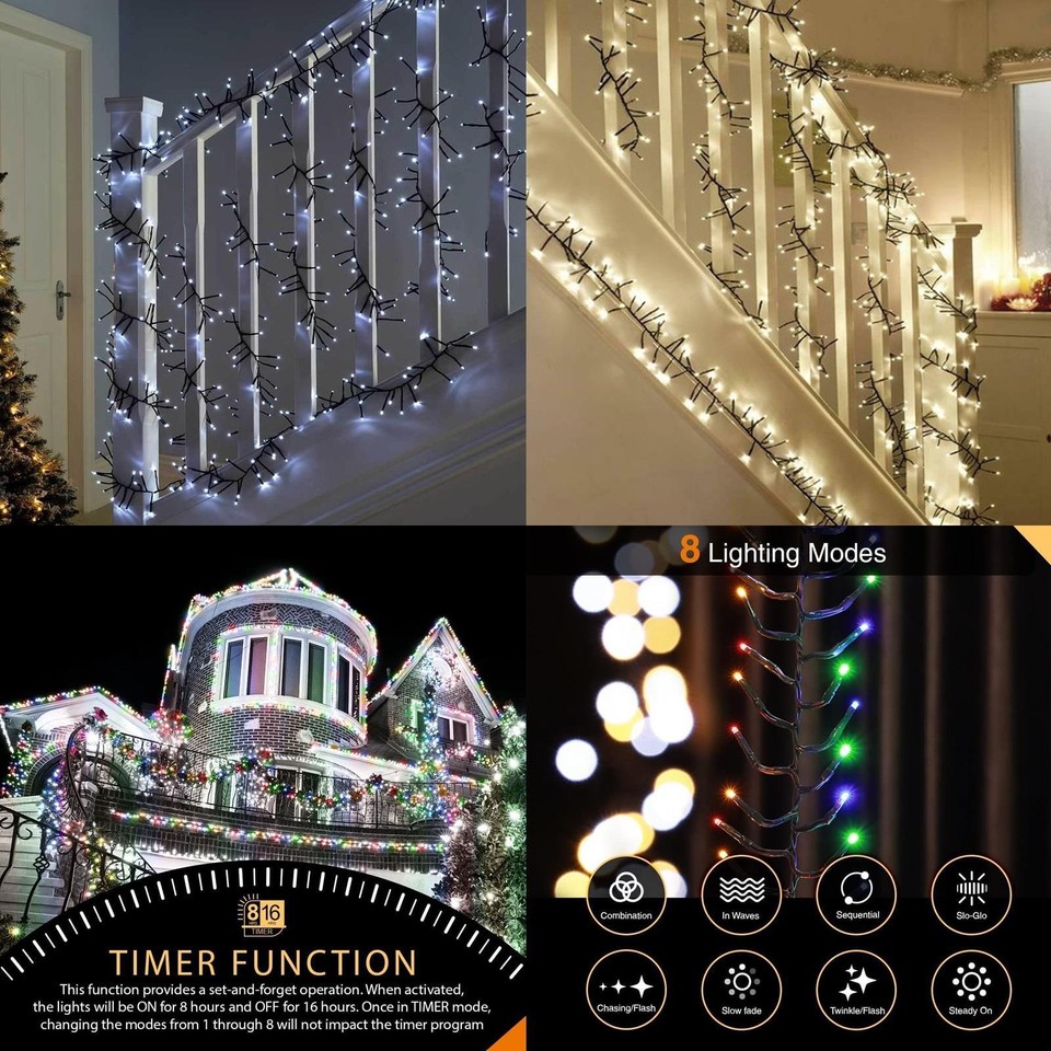 Christmas LED Lights Cluster Strings Multifunction Xmas Tree Home Festive Decor | eBay