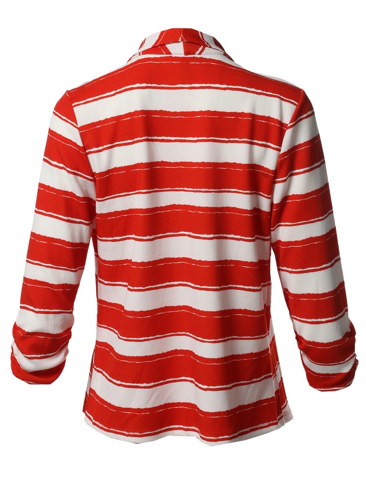 FashionOutfit Women's Solid/Print Stretch 3/4 Gathered Sleeve Open ...