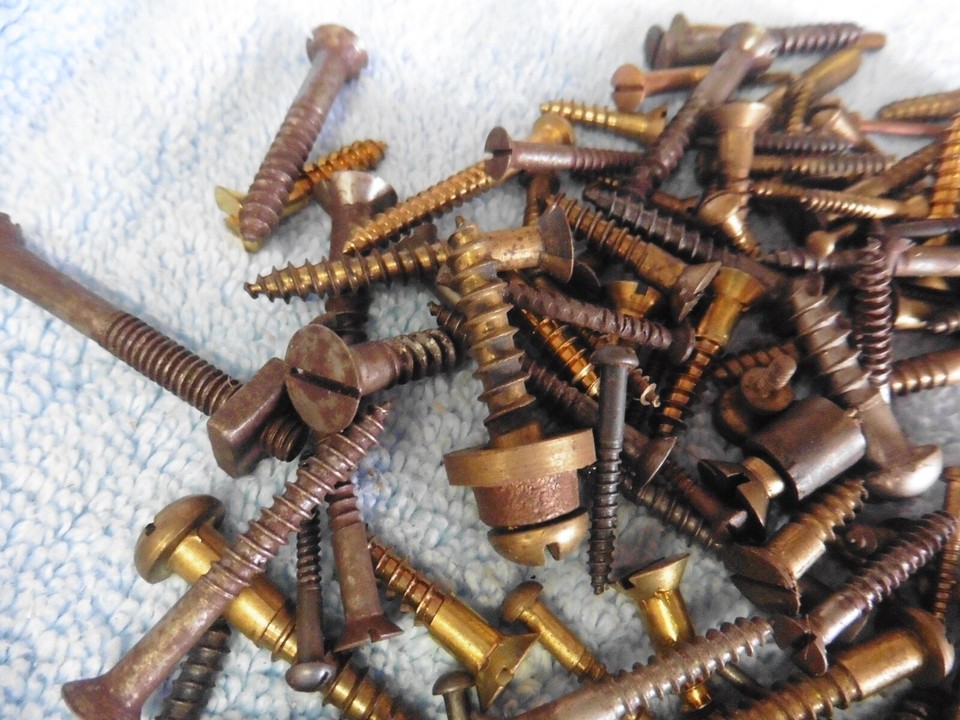 Vintage Singer & National cash register wood screws bolts flathead ...