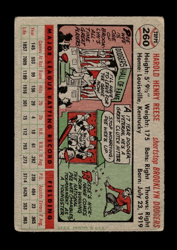 1956 Topps Set-Break #260 Pee Wee Reese LOW GRADE *GMCARDS* | eBay