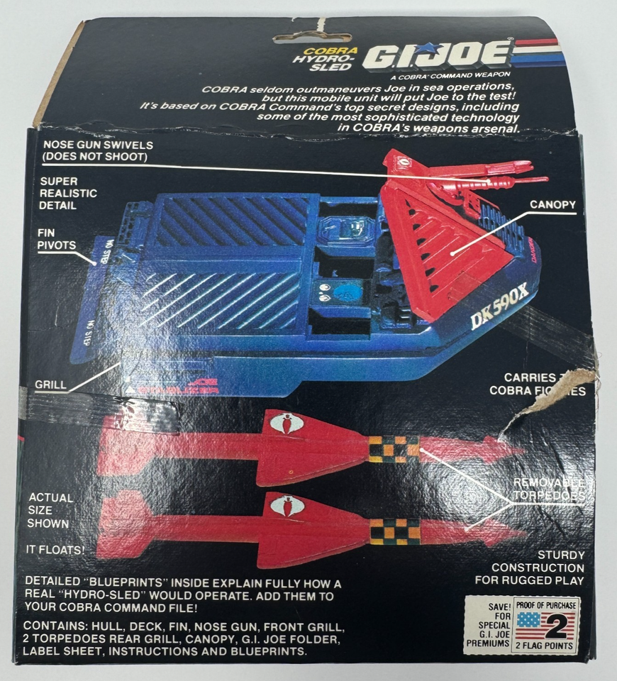 Vintage 1986 GI Joe ARAH Cobra Hydro-Sled Vehicle Complete with Box ...