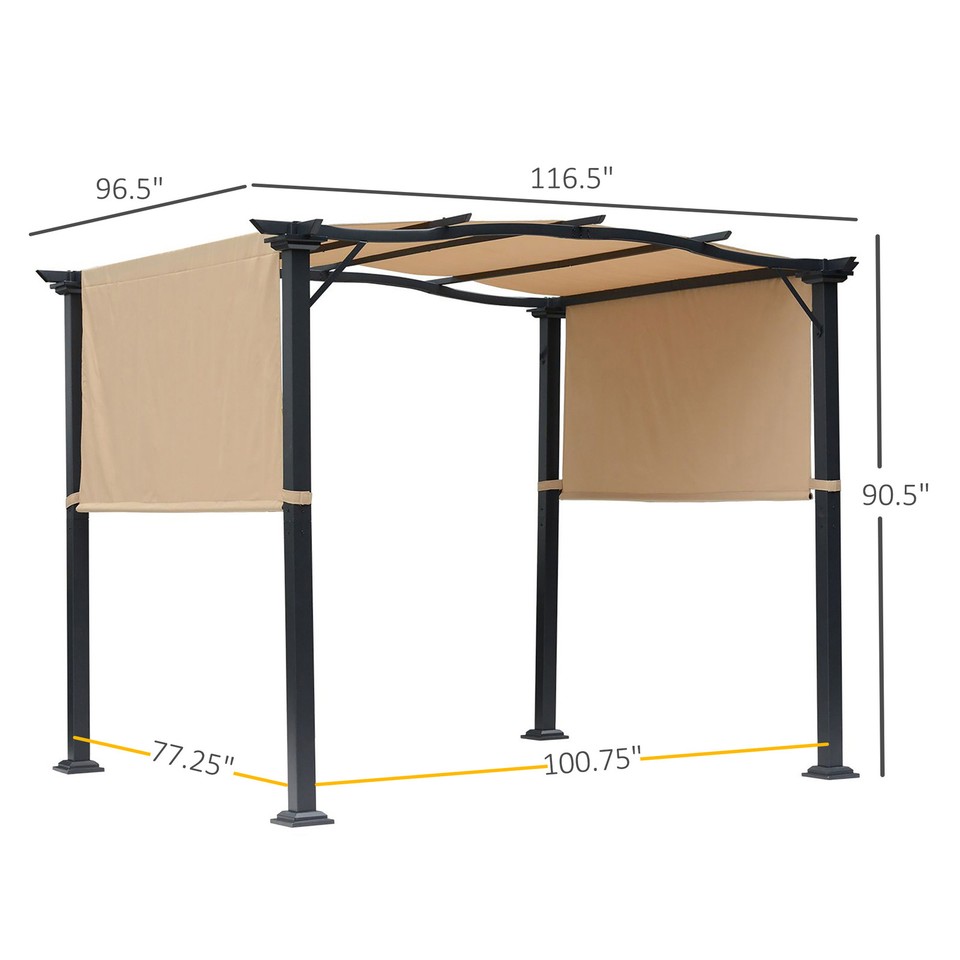 8' x 10' Steel Frame Fabric Outdoor Gazebo Retractable Canopy Shade ...