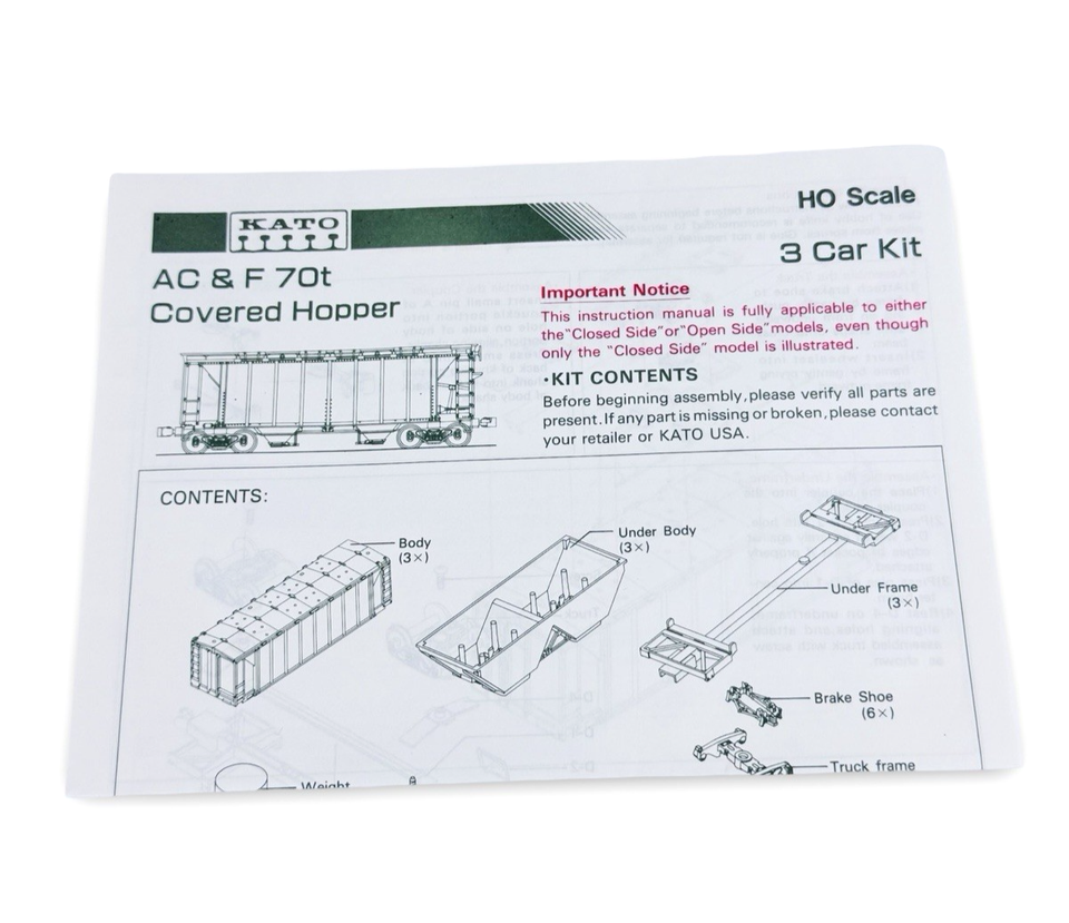 #38-0203 Kato HO 1/87 Great Northern ACF 70 Ton 2-Bay Covered Hopper 3 ...