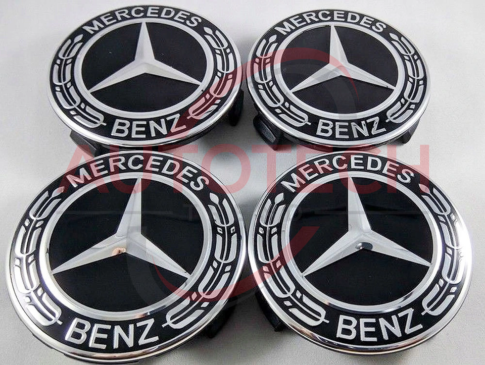 Set of 4 Center Caps Hubcaps for MercedesBenz AMG Black/Dark Blue ...