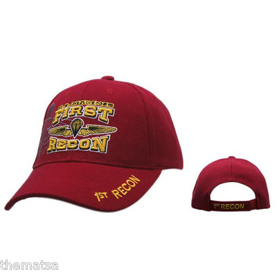 MARINE CORPS 1ST RECON EMBROIDERED RED HAT CAP | eBay