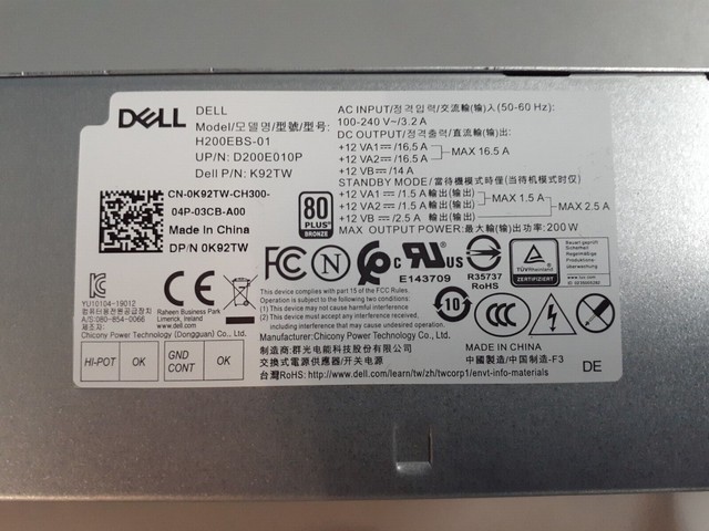 Dell K92TW SFF 200W Power Supply PSU H200EBS-01 0K92TW for Optiplex ...