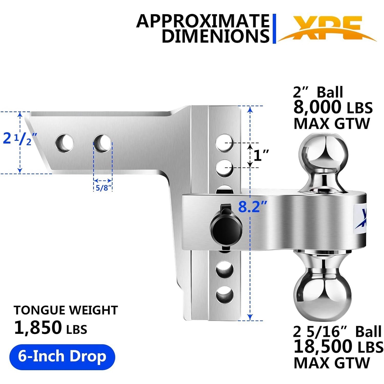 Adjustable Trailer Hitch (Fits 2.5-Inch Receiver) Aluminum Tow Hitches ...