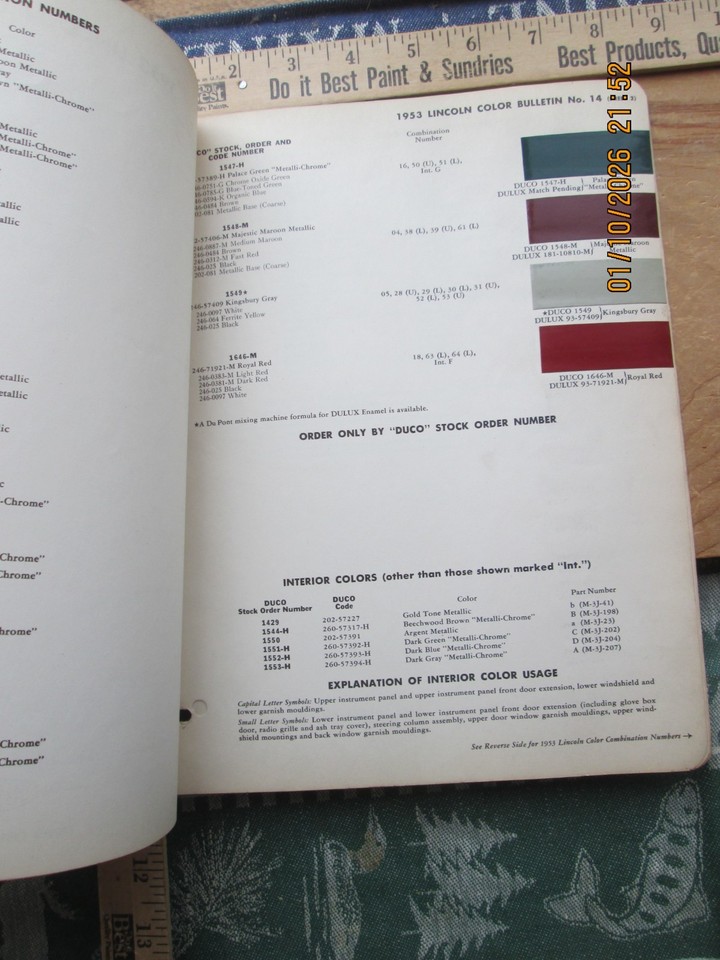 1953 lincoln Color Chip Paint Brochure Chart by Du Pont | eBay