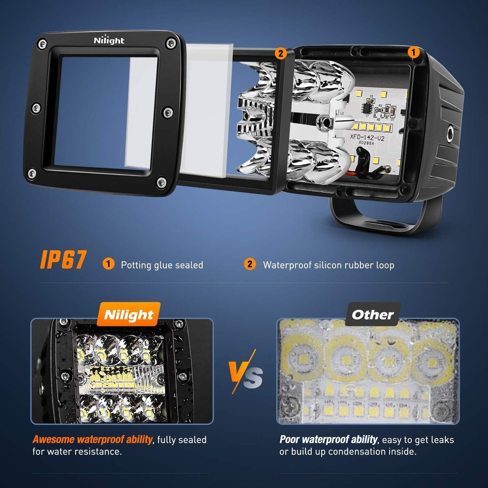 Nilight 2Pcs 3Inch 42W LED Cubes Upgraded Spot Flood Combo Square ...