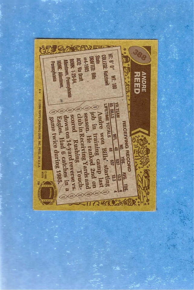 1986 Topps Set Break #388 Andre Reed Rookie RC Near MINT | eBay