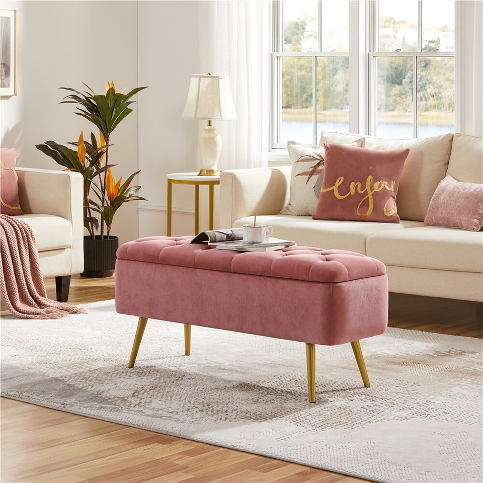 Modern Ottoman Footstool Bench with Storage Bench, Upholstered Bedroom ...
