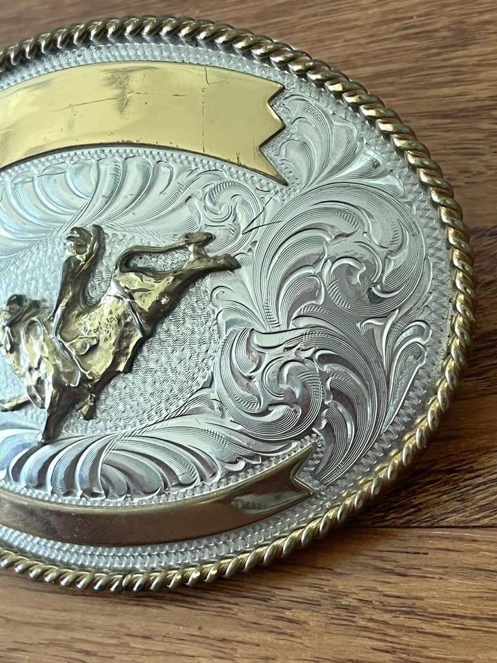 Vintage Montana Silversmiths Rodeo Bull Rider Cowboy Western Large Belt ...