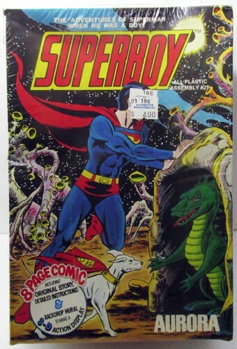 1974 AURORA SUPERBOY PLASTIC MODEL KIT, COMIC BOOK & 3-D BACKDROP MURAL ...