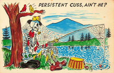 Postcard Humor Persistent Cuss Ain't He Skelton Fisherman Lake Comic ...