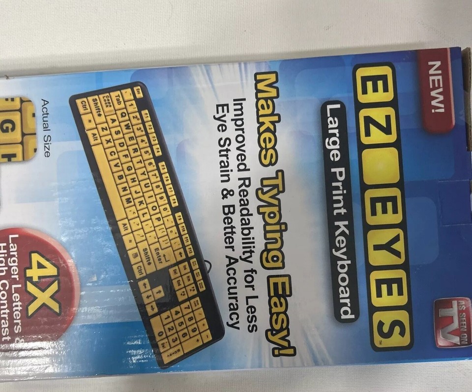 NEW EZ Eyes As Seen on TV Large Print Keyboard for Elderly and Vision ...