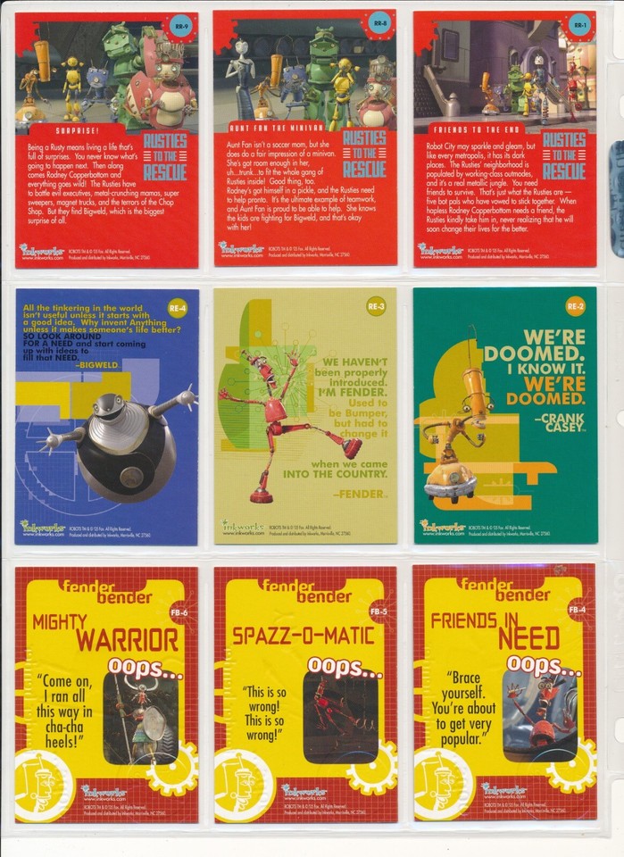 Inkworks Robots The Movie Trading Cards Chase Insert Mixed Lot (9 ...