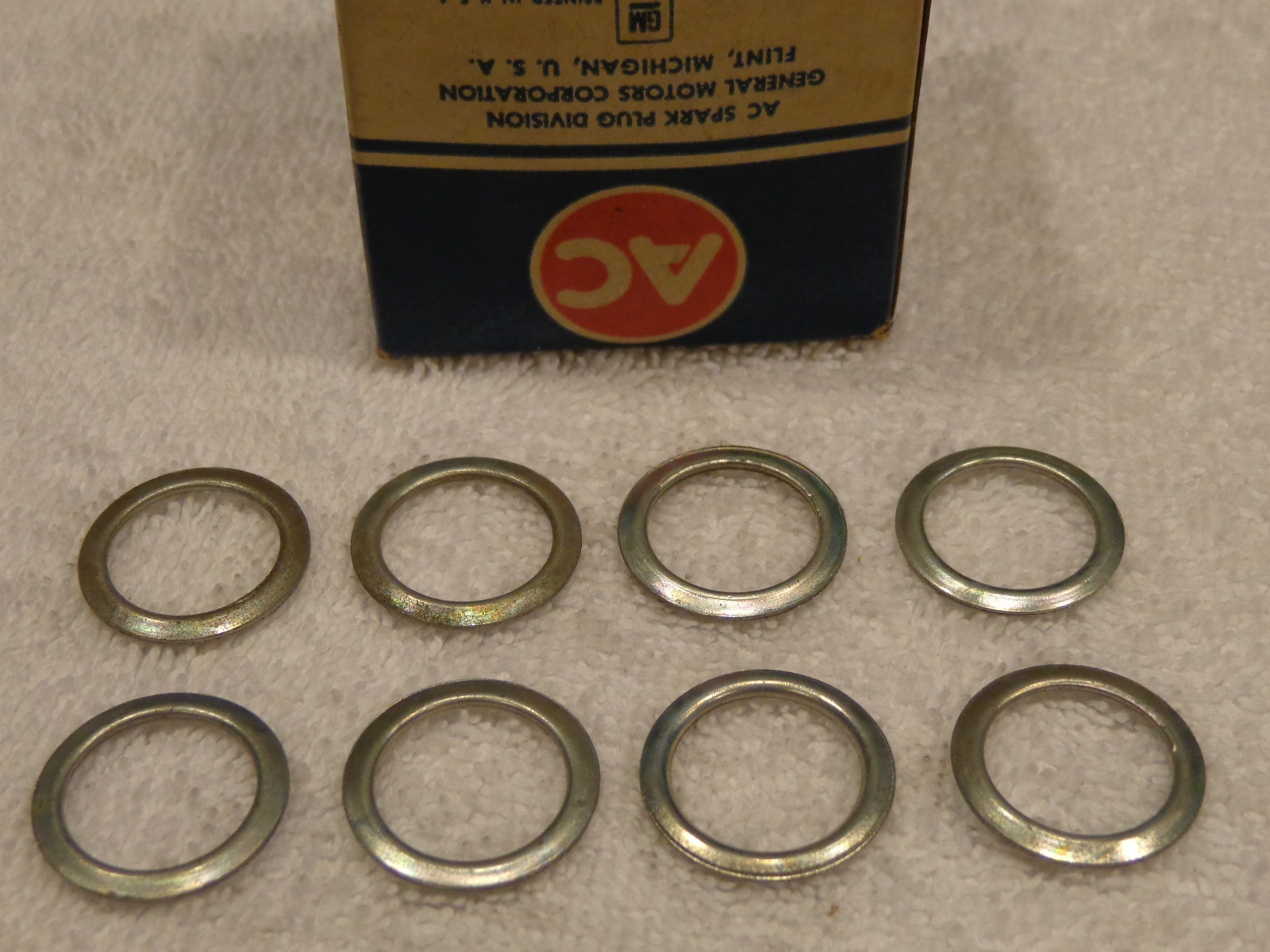 (8)......‘NOS’ Champion 18mm Spark Plug Gaskets......Steel.....Made in ...