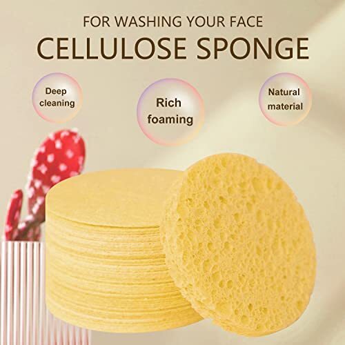 50-Count Facial Sponges Compressed Natural Cellulose Sponge Round Shape ...