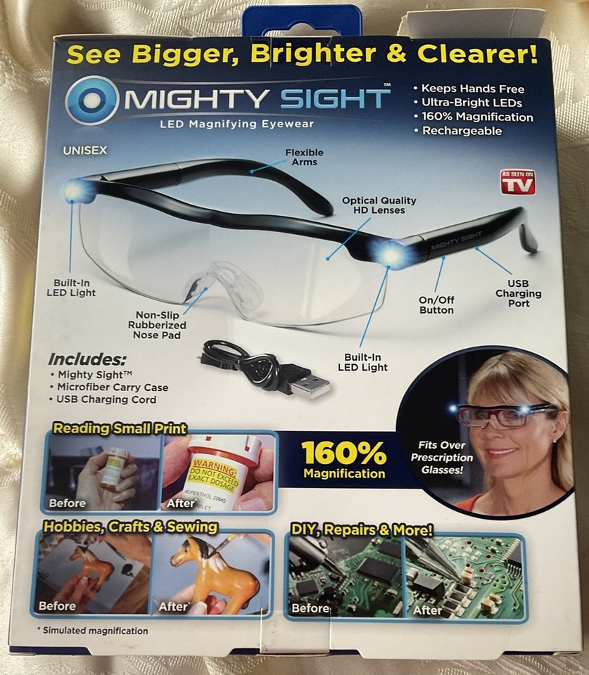 Mighty Sight LED Magnifying Eyewear Rechargeable Glasses NEW | eBay