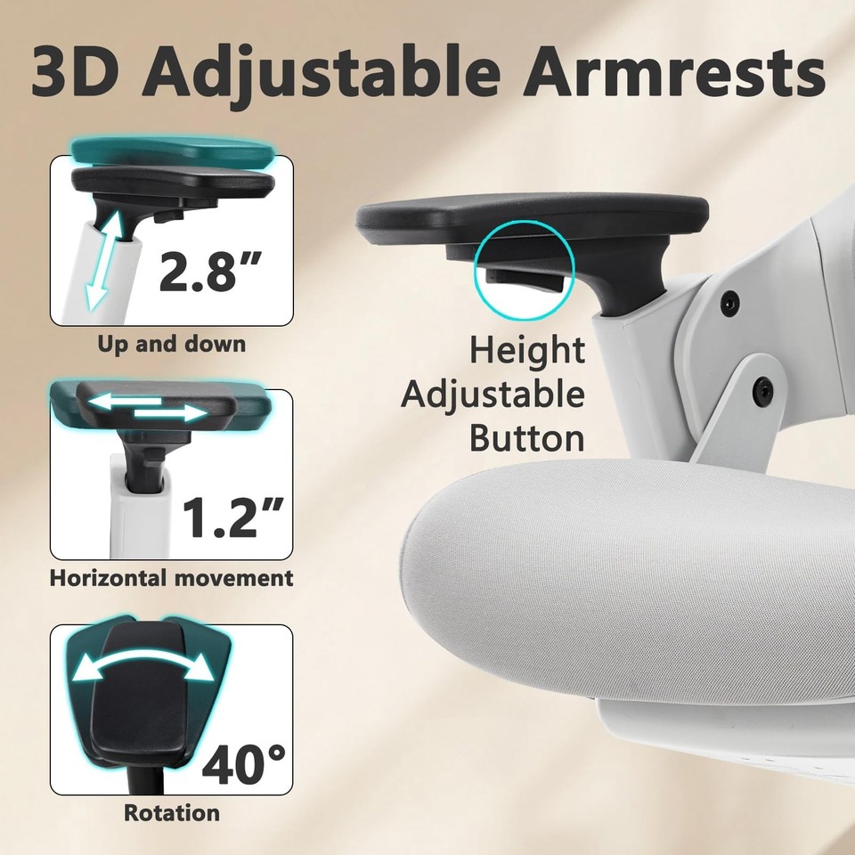 Adjustable Ergonomic Swivel Office Executive Chair 3D Arm Rest Lumbar ...