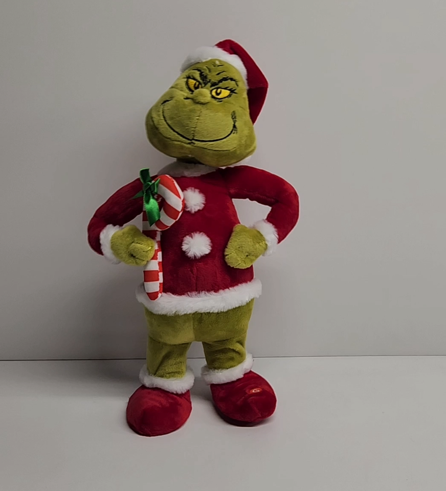 Gemmy Grinch w/Candy Cane 13" Animated Plush Singing You're a Mean One ...