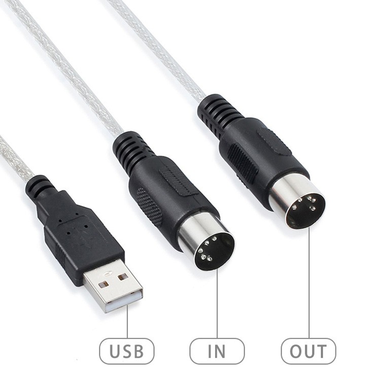 USB IN-OUT MIDI Interface Cable Converter PC to Music Keyboard Adapter ...