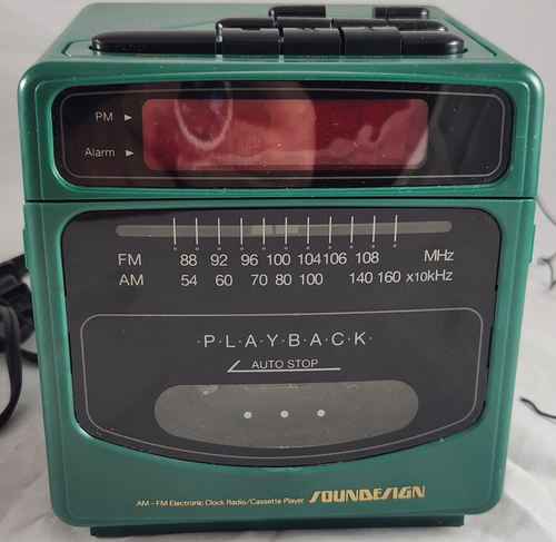 Vintage Soundesign 3833 Green AM/FM Clock Radio w/ Cassette Plyr in ...