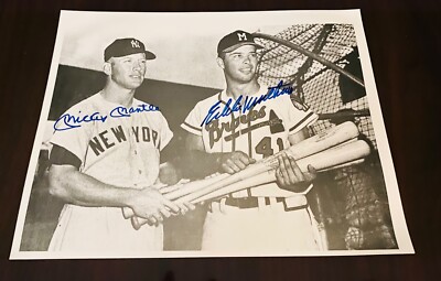 Mickey Mantle Yankees Eddie Matthews Signed 8x10 JSA LOA Autograph ...