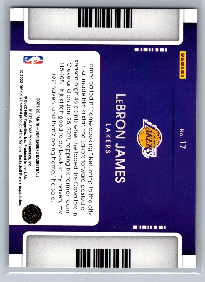 2021 Contenders Game Night Ticket #17 LeBron James Los Angeles Lakers ...