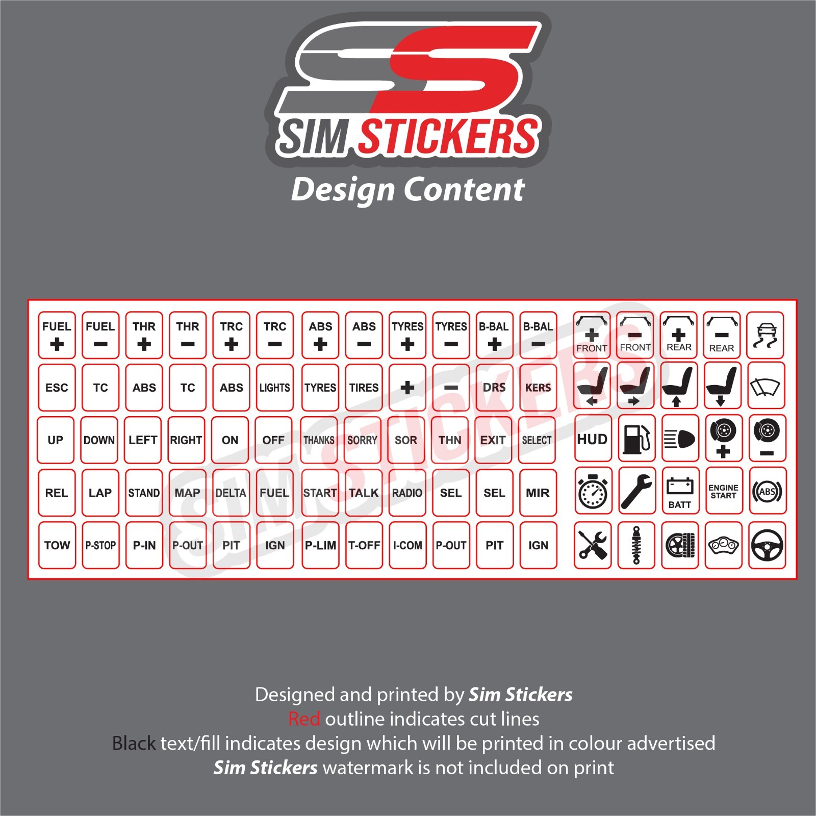BLACK KB Stickers for Car Simulator Keyboard/Button Box/Wheel iRacing ...